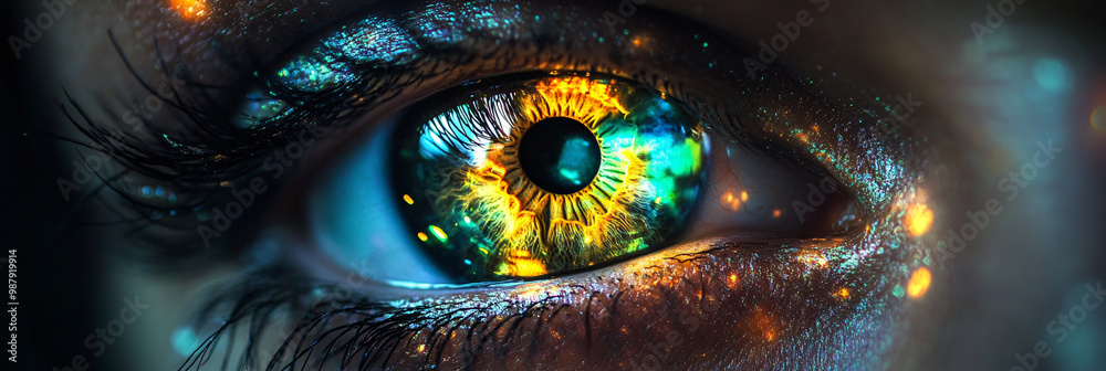 Eyes. Human eyes as prisms refracting light. Dark background ...