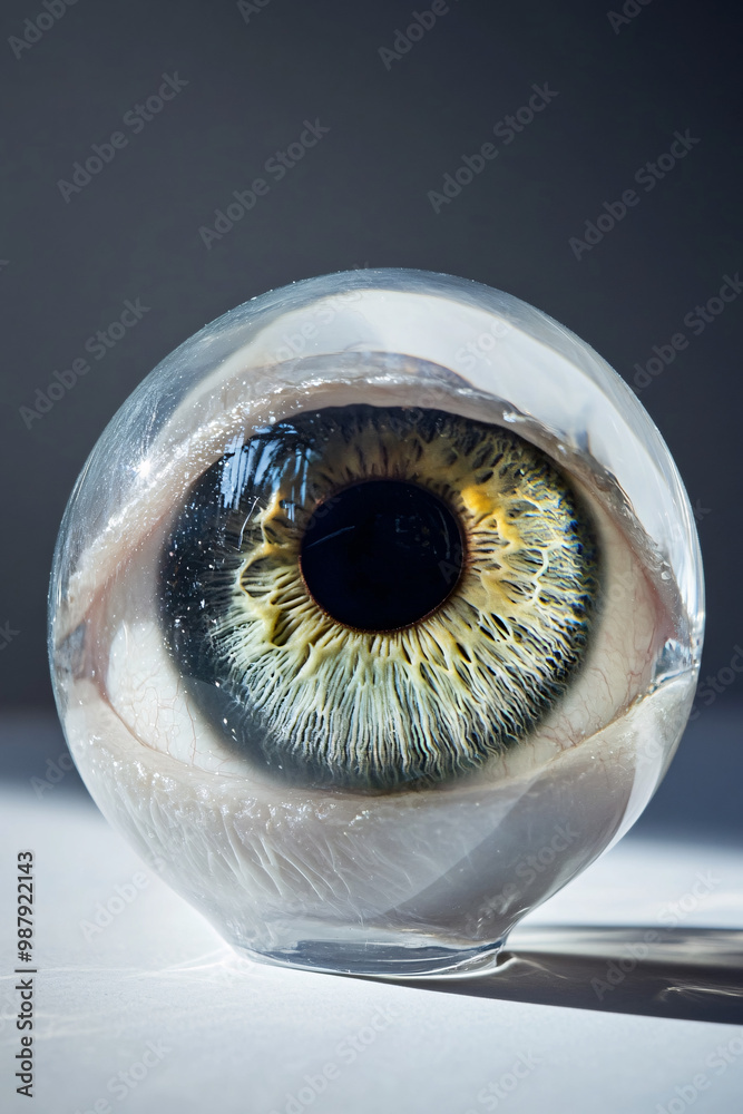 Eyes. Human eyes preserved in a crystalline container. Isolated dim ...
