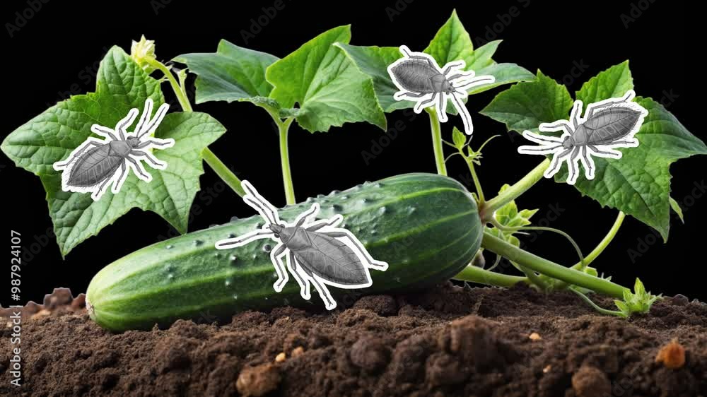 Green healthy cucumber plantation attacked by leaf chewing aphids ...