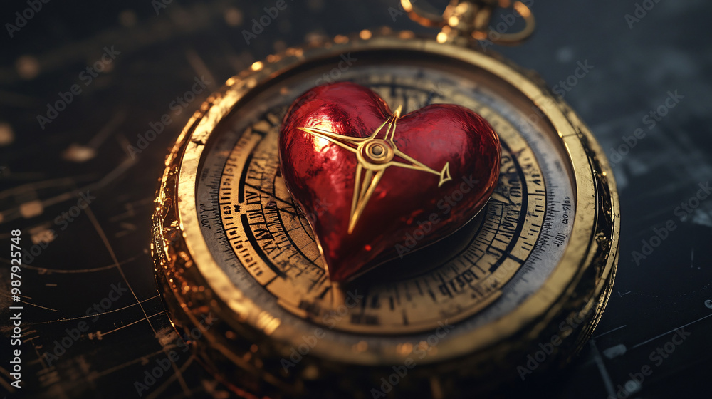 Heart. Human heart as a compass guiding through darkness. Dark ...