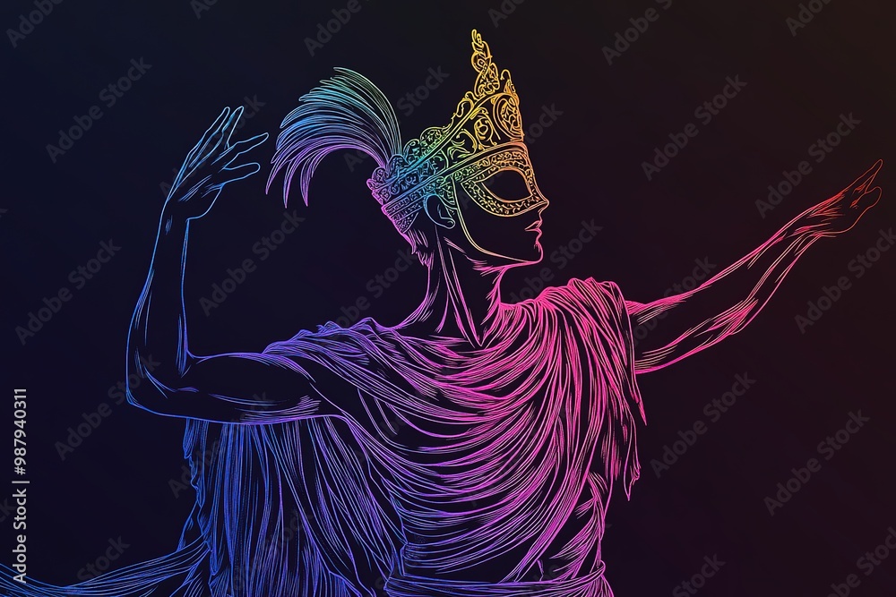 A silhouette simple neon linework illustration toga dancing man ...