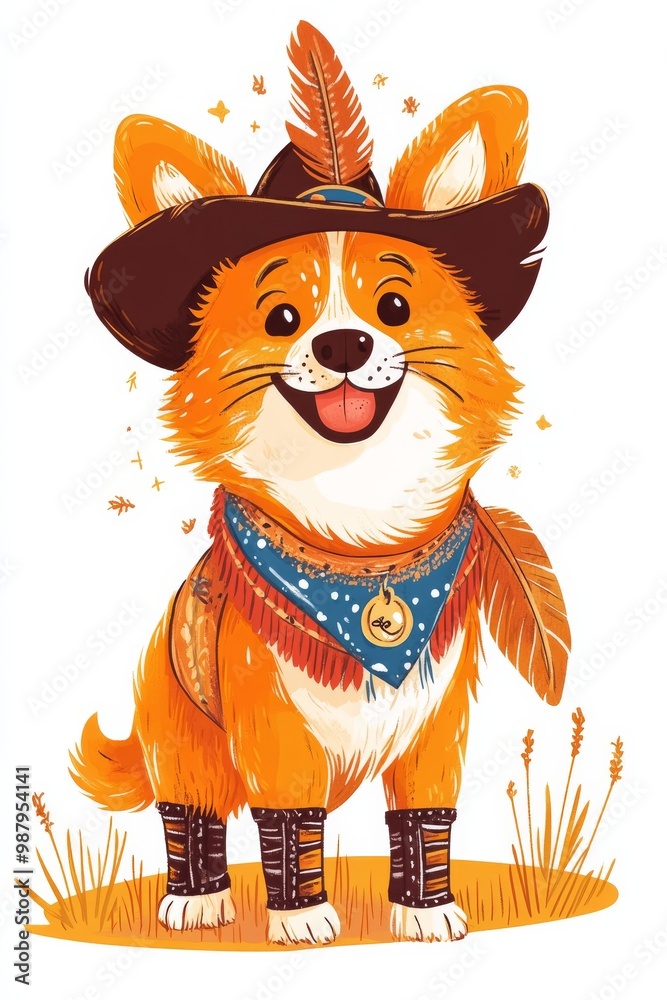 Hand drawn image pop inspo flat vector cartoon of a full body a corgi ...