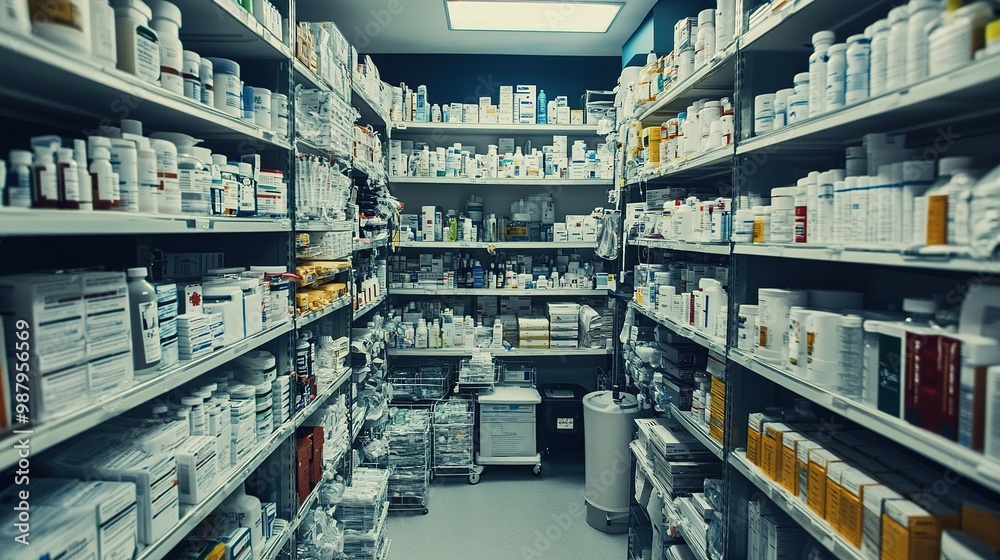A high-resolution image of a well-organized hospital supply room ...