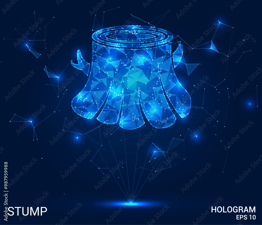 Hologram stump. Stump made of polygons, triangles, dots, and lines. Low ...