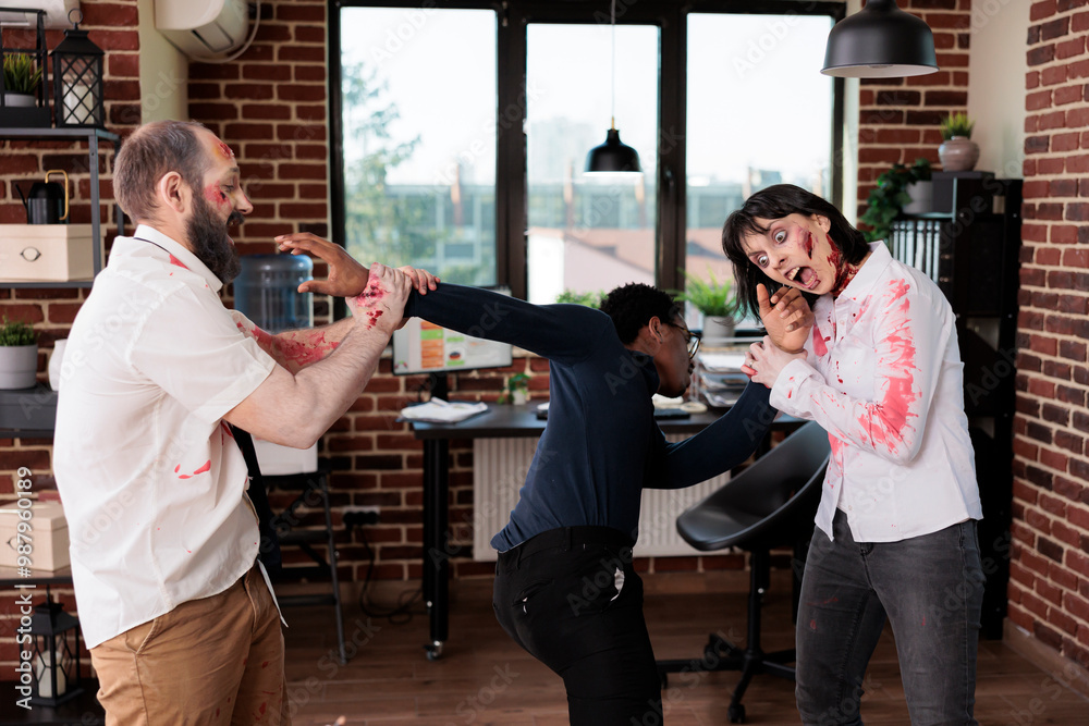 Terrifying zombie demons in business office grabbing businessman ...