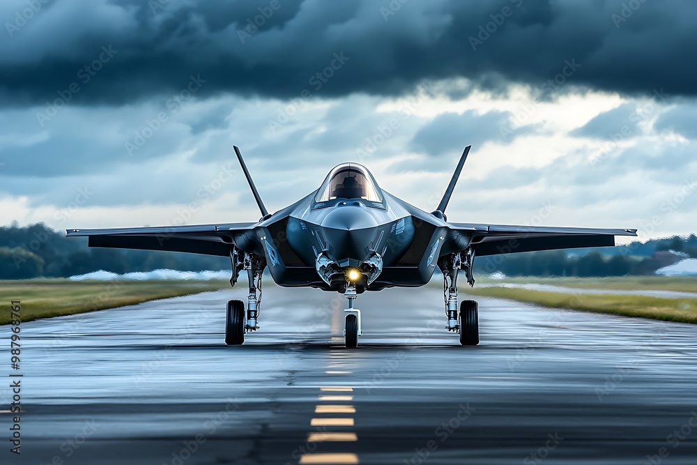 F 35 Lightning II fighter jet on runway ready for takeoff, military ...