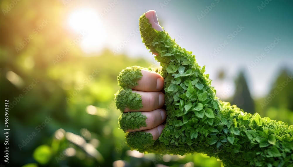 Green Thumbs Up in Lush Garden With Soft Sunlight. Responsible life in ...