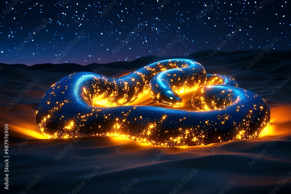 Massive sandworms in a fantasy desert, glowing with bioluminescence as ...