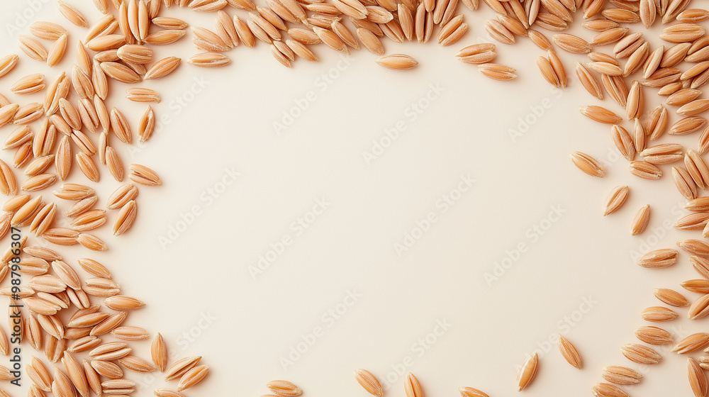 farro grains: a frame made from whole farro grains, scattered loosely ...