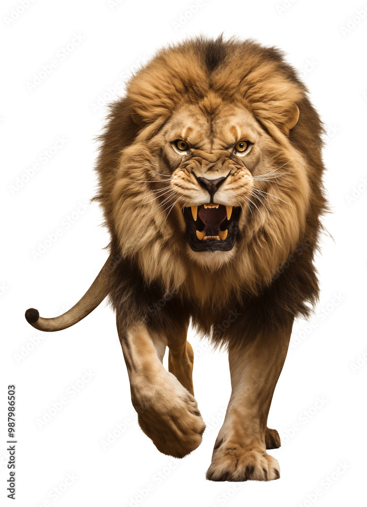 Angry Lion Walking Front View Isolated on Transparent Background PNG ...