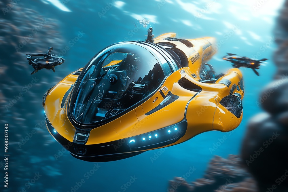 Sci-fi ocean exploration, with advanced submarines and underwater ...