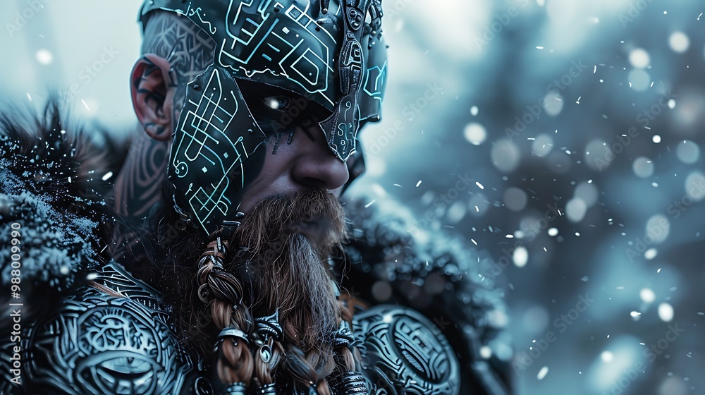 Warriors or mythical gods in modern scenes. A Norse god with digital ...