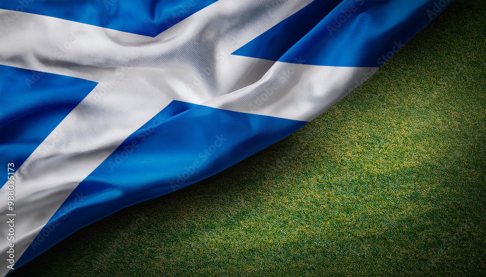 waving Scotland flag, on top of football field background, Scotland ...