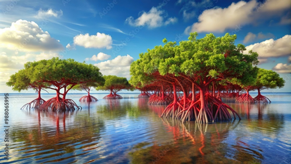 Red mangroves on Florida coast rendering, red mangroves, Florida coast ...