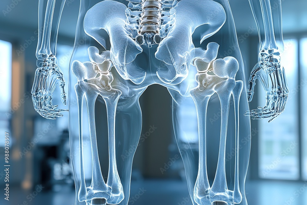 Vibrant X-ray Image of a Double Hip Replacement Showcasing Detailed ...