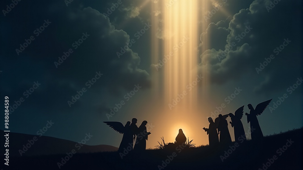 Angels in nativity scene around baby Jesus Christ Christmas, Angels ...