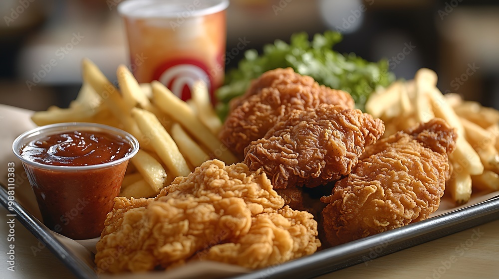 A classic fried chicken combo meal with perfectly crispy chicken ...