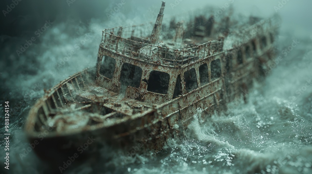 Rusty Shipwreck in Ocean Waves Nautical Wreckage Seabed Underwater ...