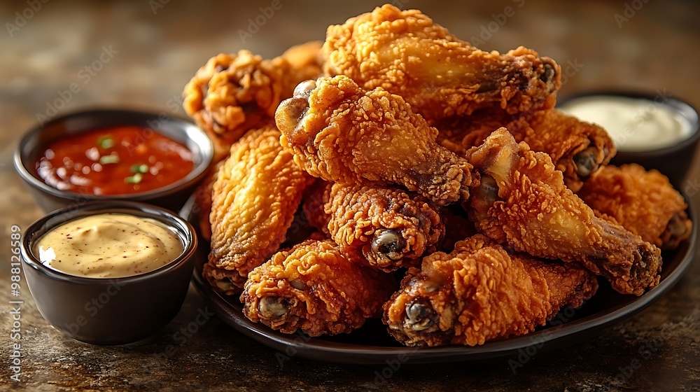 A feast of fried chicken wings, golden and crispy, laid out on a ...
