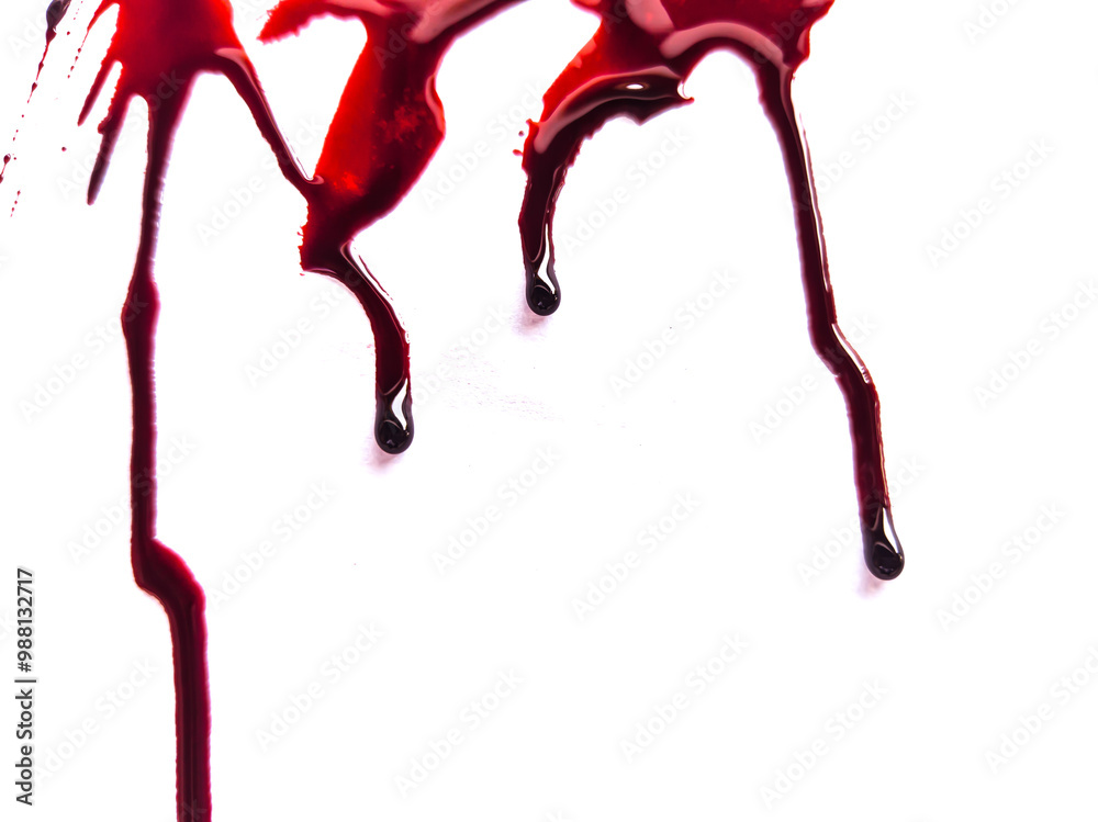 red blood drops on the floor, blood isolated white background, concept ...
