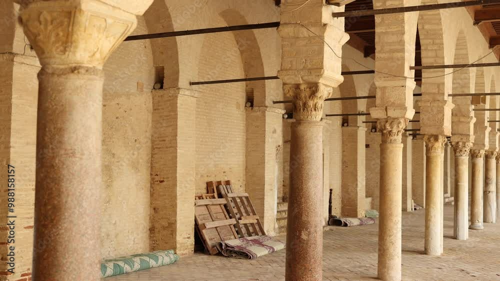 Close-up view of marble columns with ornately carved capitals ...