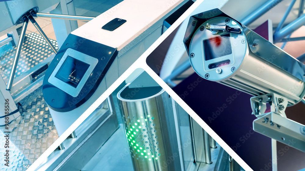 Equipment for controlling access to building. Turnstile with laser ...