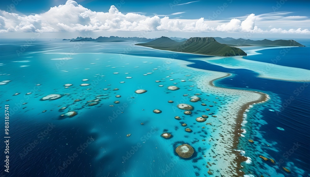 Aerial Perspective of Lush Barrier Reefs as Natures Guardian Amidst ...