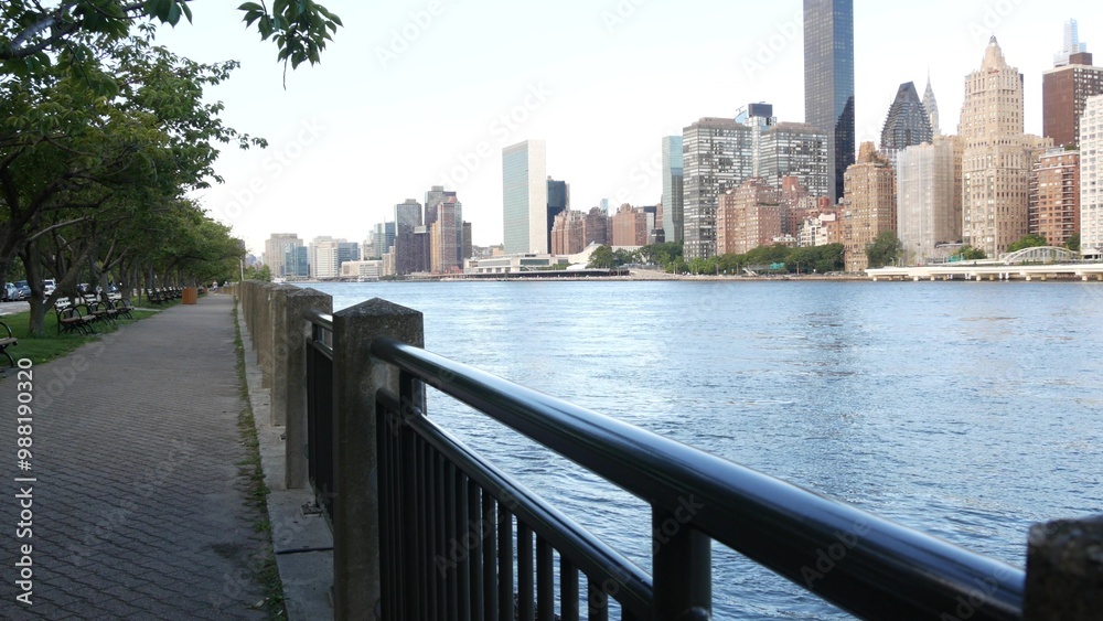 New York City waterfront skyline, Manhattan Midtown buildings ...