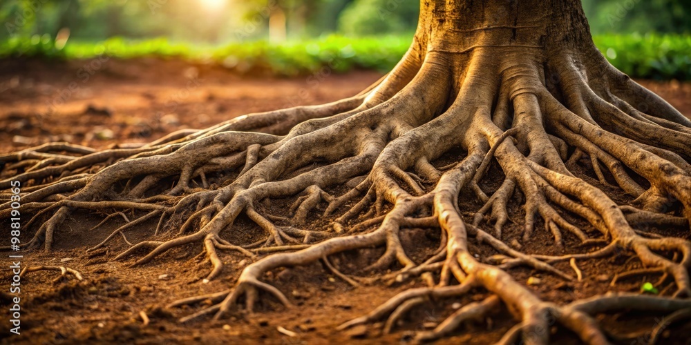 Exposed tree roots in the dirt , nature, environment, above ground ...