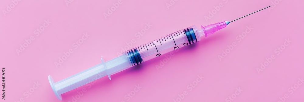 Medical syringe, pink background, minimalist composition, healthcare ...