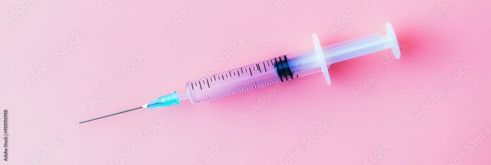 Medical syringe, pink background, minimalist composition, healthcare ...