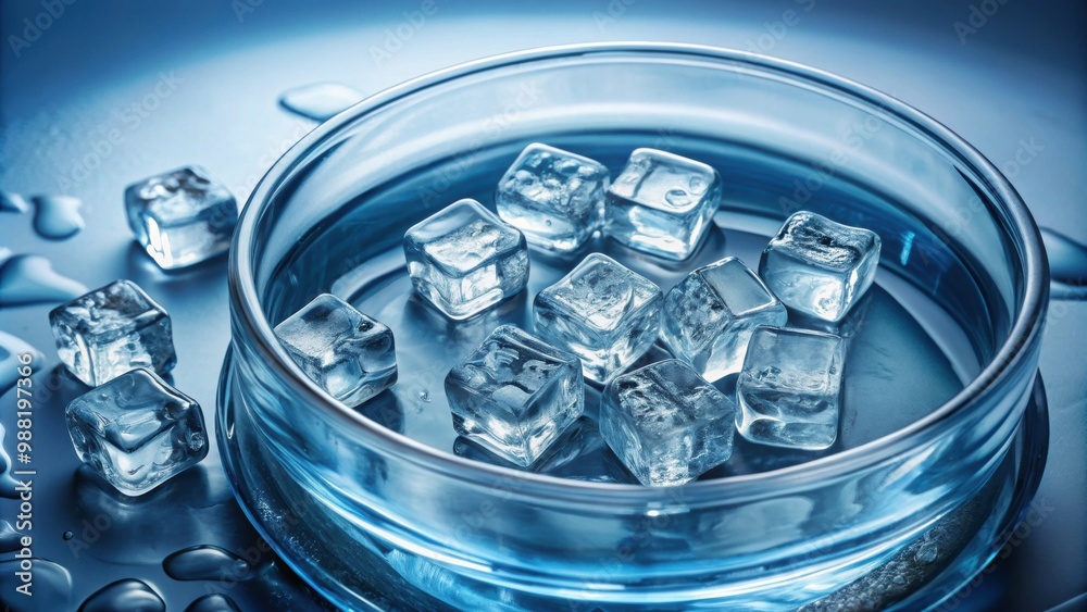 Ice cubes floating in tub of water for ice bath detox session, ice ...