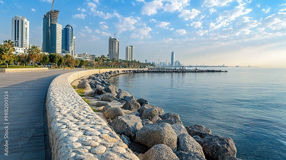 The Jeddah Corniche waterfront, with modern landmarks and the Red Sea ...