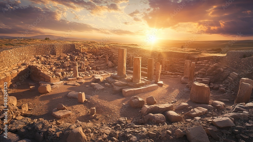 The historical site of Gobegli Tepe in Turkey, with its ancient ...