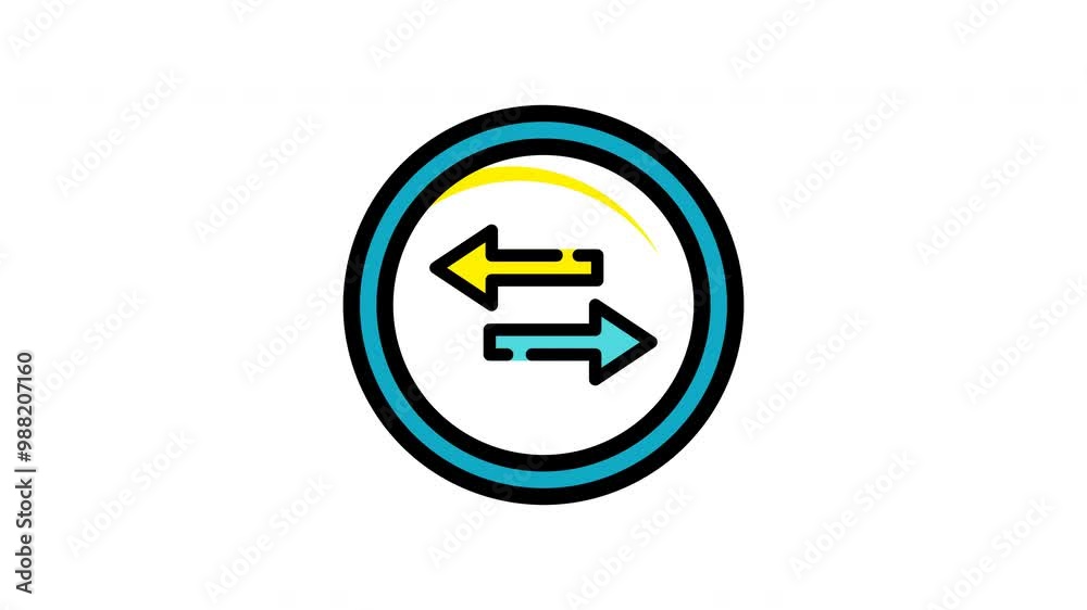 Animated circle with yellow and blue fast arrows showing opposite ...