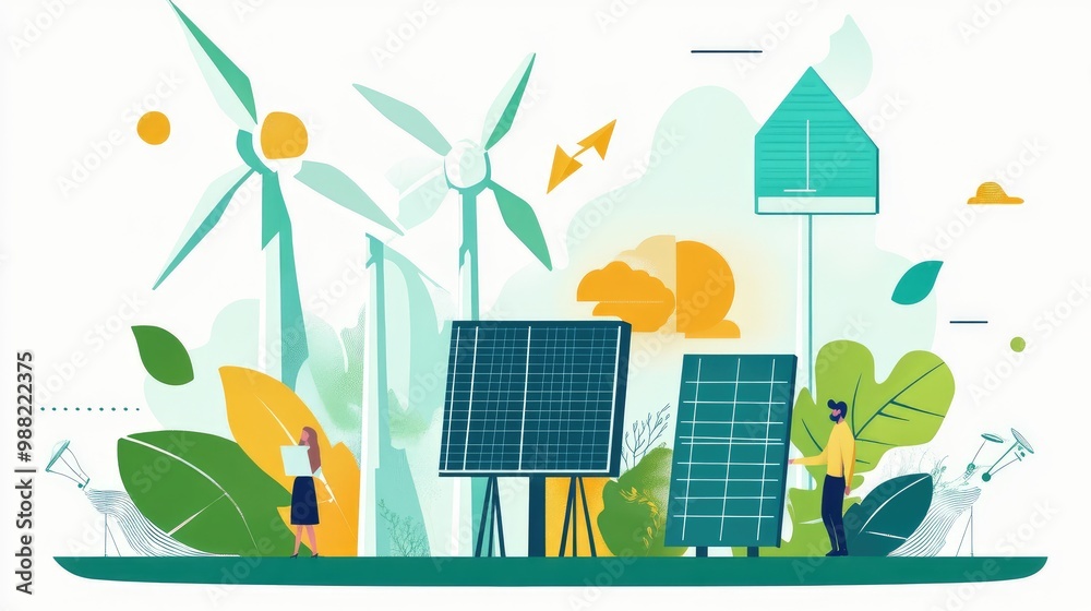 A corporate report page with visuals of renewable energy projects ...