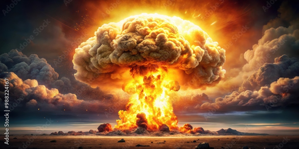 Poster Explosive bomb blast with fiery nuclear effects , explosion ...