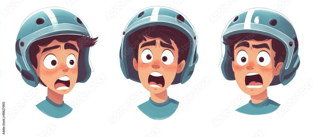 Male emotions depicted through a young man s face in a sports helmet ...