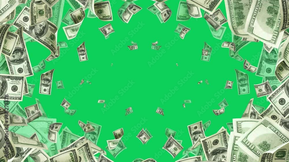 100 Dollar Bills Green Screen. Rain Effects. 3D Animation Money Rain ...