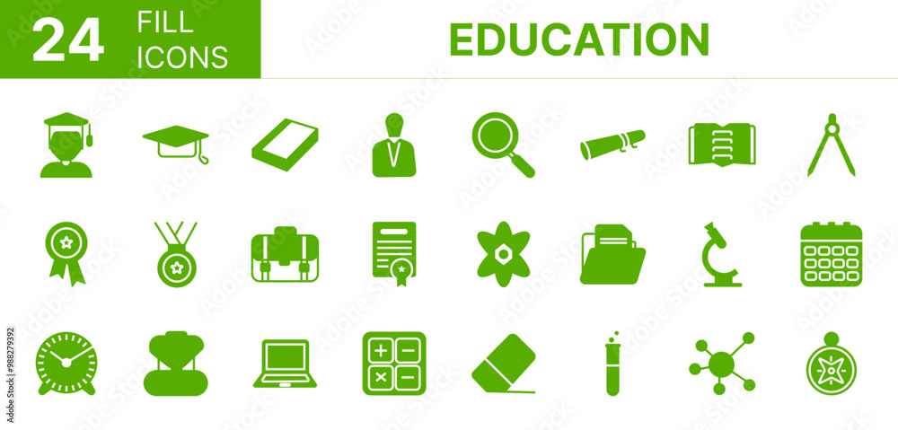 Collection of 24 education fill icons featuring editable strokes. These ...