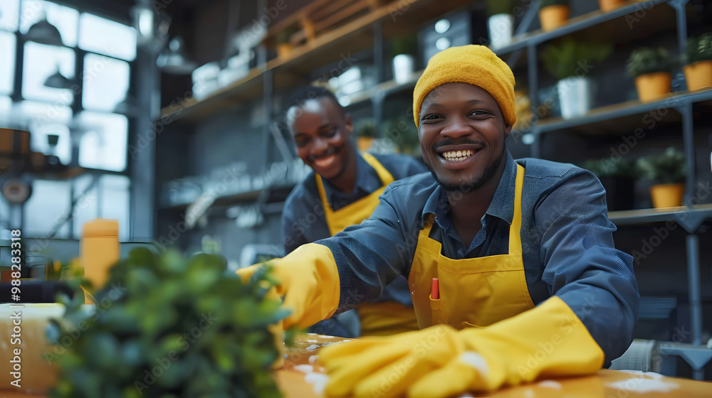 Janitors working in office premises. Two professional cleaners from ...