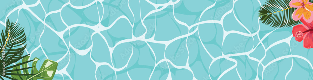 Tropical themed water banner featuring palm leaves and vibrant flowers ...