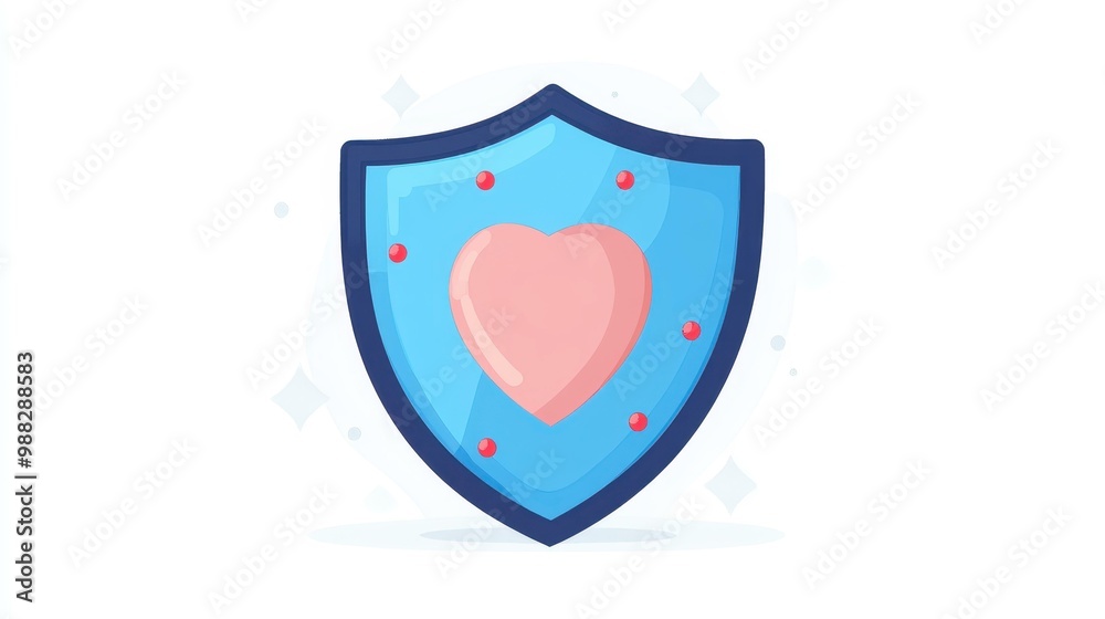 This vibrant flat illustration showcases a unique shield design in blue ...