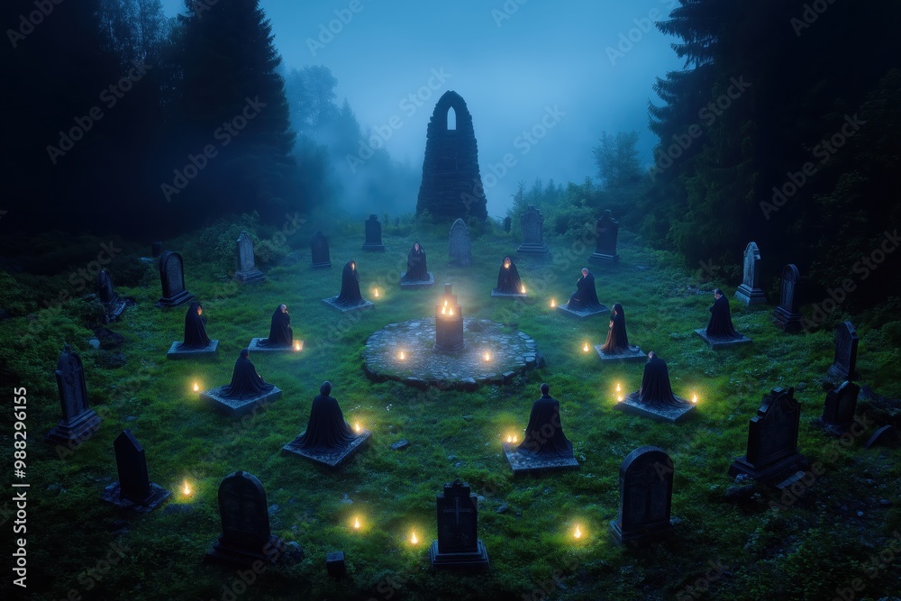 Circle of Remembrance: Ancient stone sentinels stand guard in a mist ...
