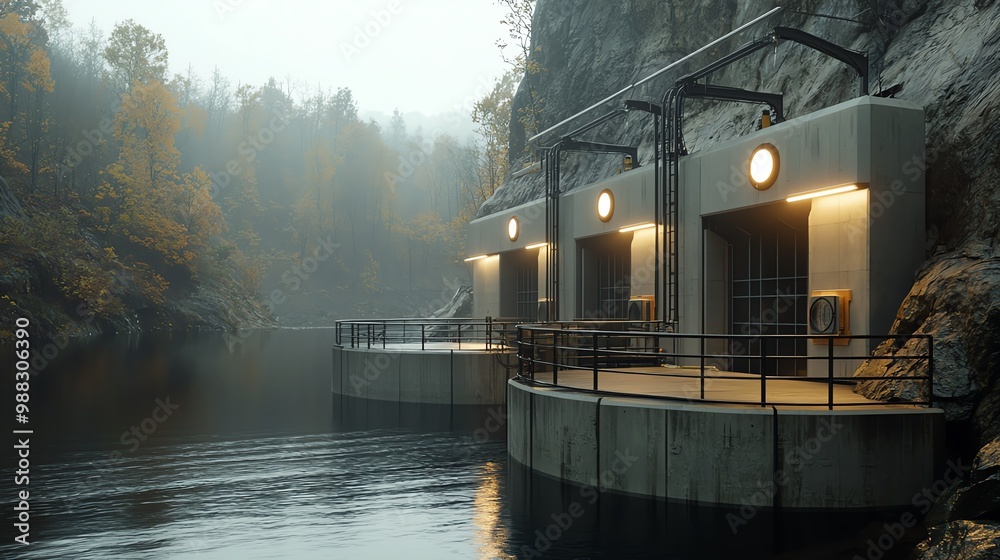 Hightech dam with automated water gates, smart hydropower management ...