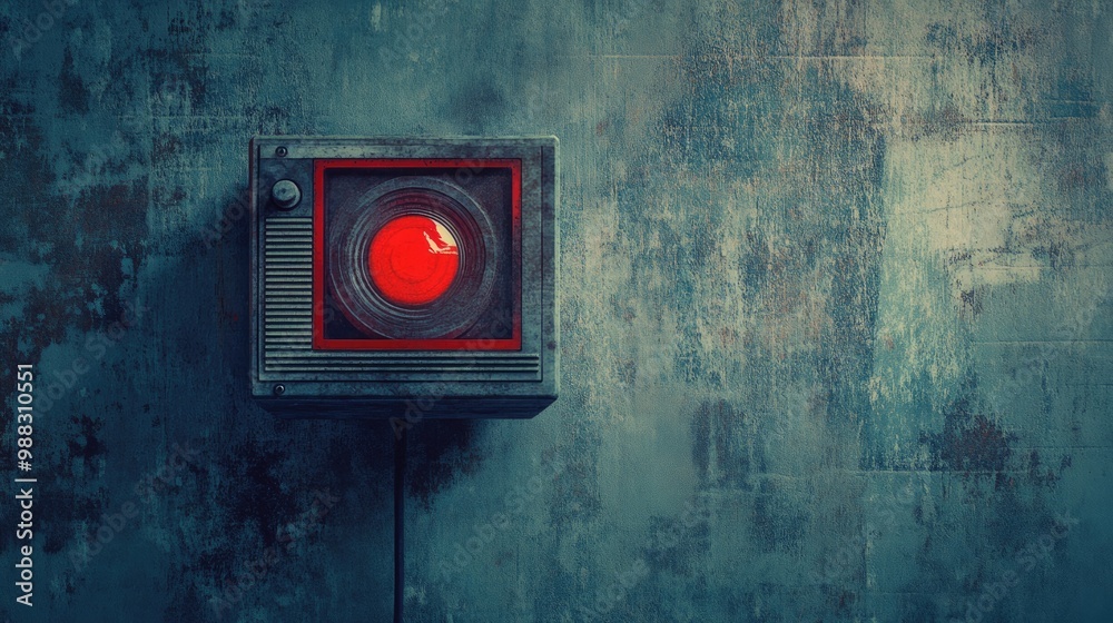 Retro CCTV or VHS video white noise texture featuring a red recording ...