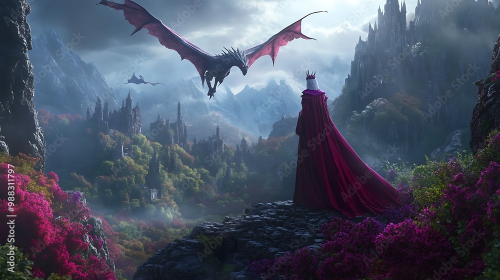 4D animation of an evil queen casting spells in a magical kingdom, with ...