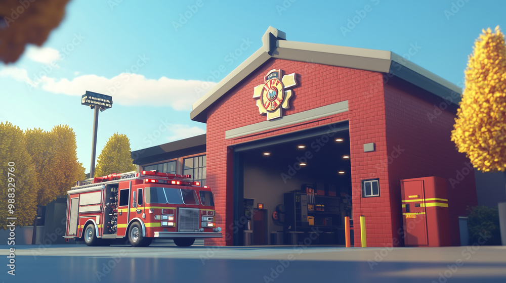 A fire station with a bold 3D front featuring firefighter motifs and ...