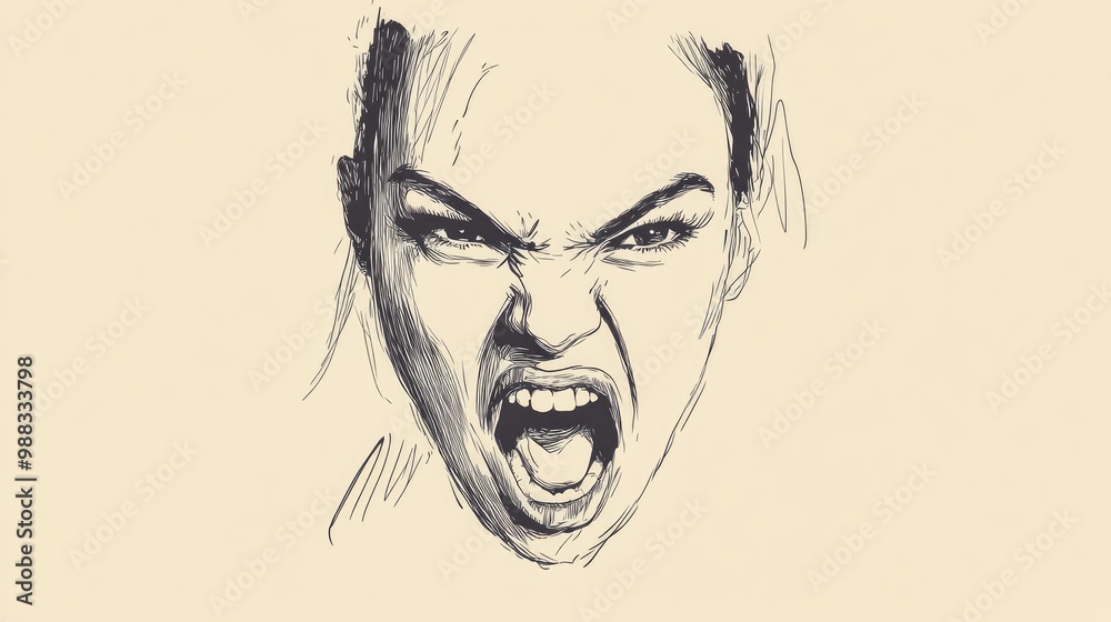 Minimalist line drawing of a woman s face expressing anger and ...