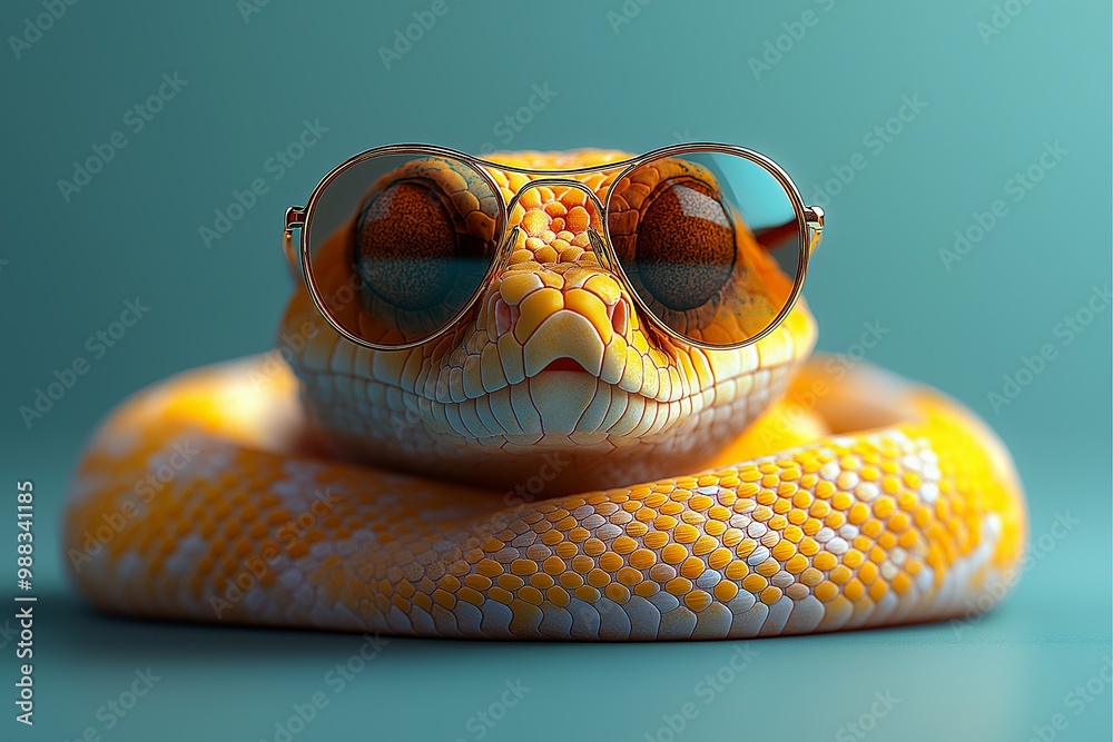 Snake wearing sunglasses. The sunglasses are blue. The snake is wearing ...